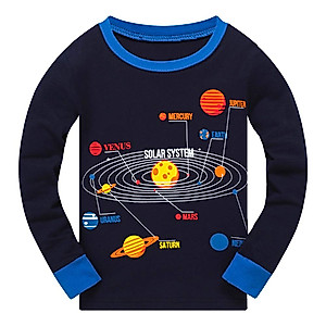 Little Boys Space Pajamas Sets for Toddler 100% Cotton Dinosaur Train Rocket Glow in Dark Sleepwear Long Sleeve 2 Piece kids Clothes Pjs 3-7T starry1-6256-6T