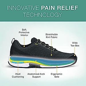 Orthofeet Women's Coral Walking Shoe, Athletic, Black, 7.5 Wide