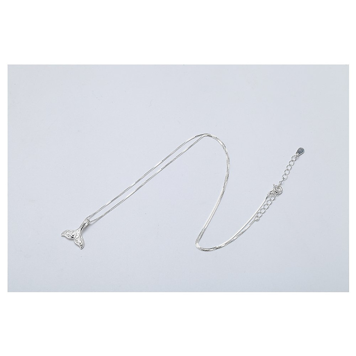 WRISTCHIE Sterling Silver Jewelry Mermaid Tail Fish Pendant Necklace 18"+2" (Silver)