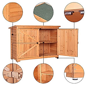 Outdoor Storage Cabinet with Double Doors, Fir Wood Garden Shed, Outside Tool Shed, Vertical Storage Organizer Cabinet with Double Lockable Doors for Outside, Garden and Yard,Natural