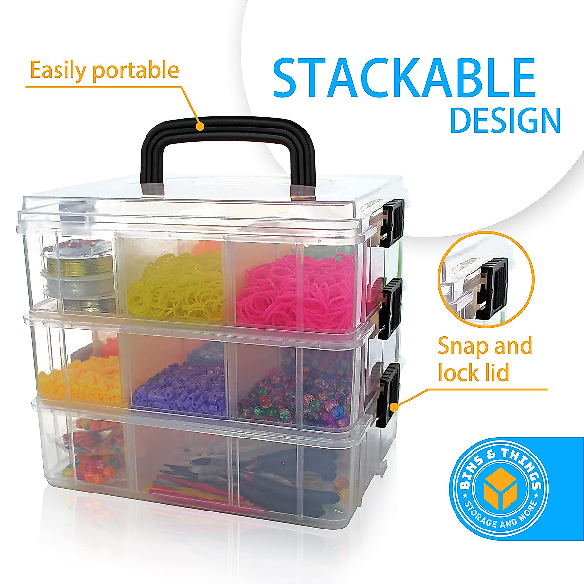 Bins & Things Stackable Storage Container Bundle with 18 & 40 Adjustable Compartments - Clear - Craft Storage/Craft Organizers and Storage - Bead Organizer Boxes/Art Supply Organizers