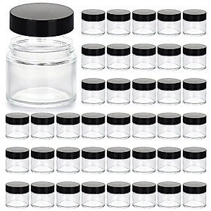 2oz Glass Jars 40 Pack, Hoa Kinh Mini Round Clear Glass Jars with Inner Liners and Black Lids, Perfect for Storing Lotions, Powders, and Ointments