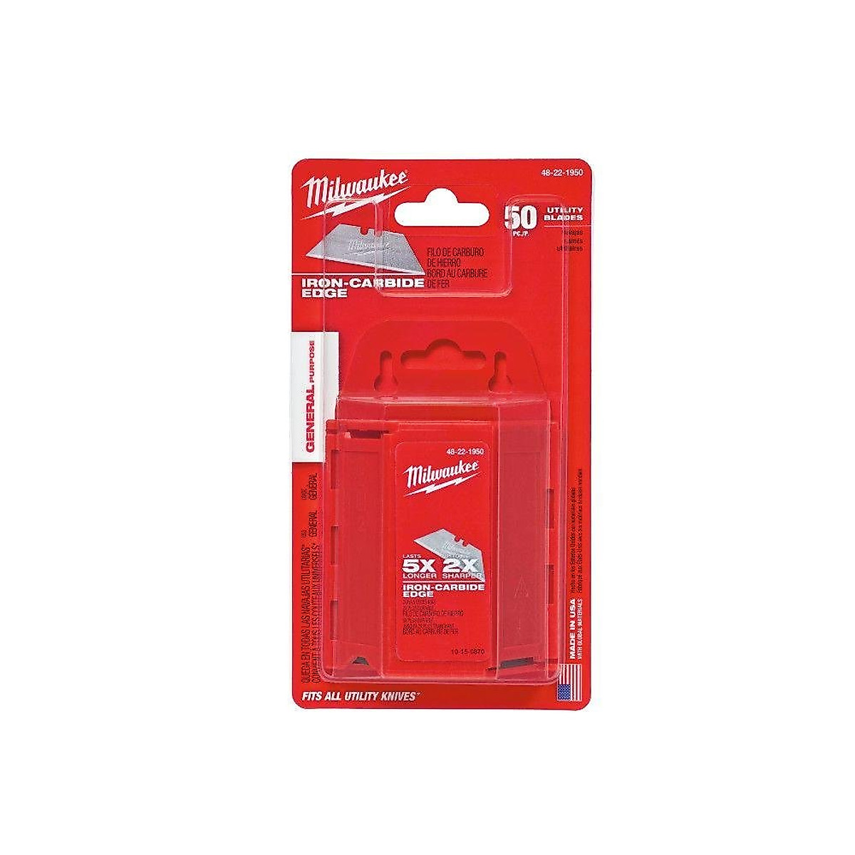 Milwaukee 48-22-1902 Fastback Flip Utility Knife and 48-22-1950 General Purpose Utility Blades with Dispenser (50-Blades Included)
