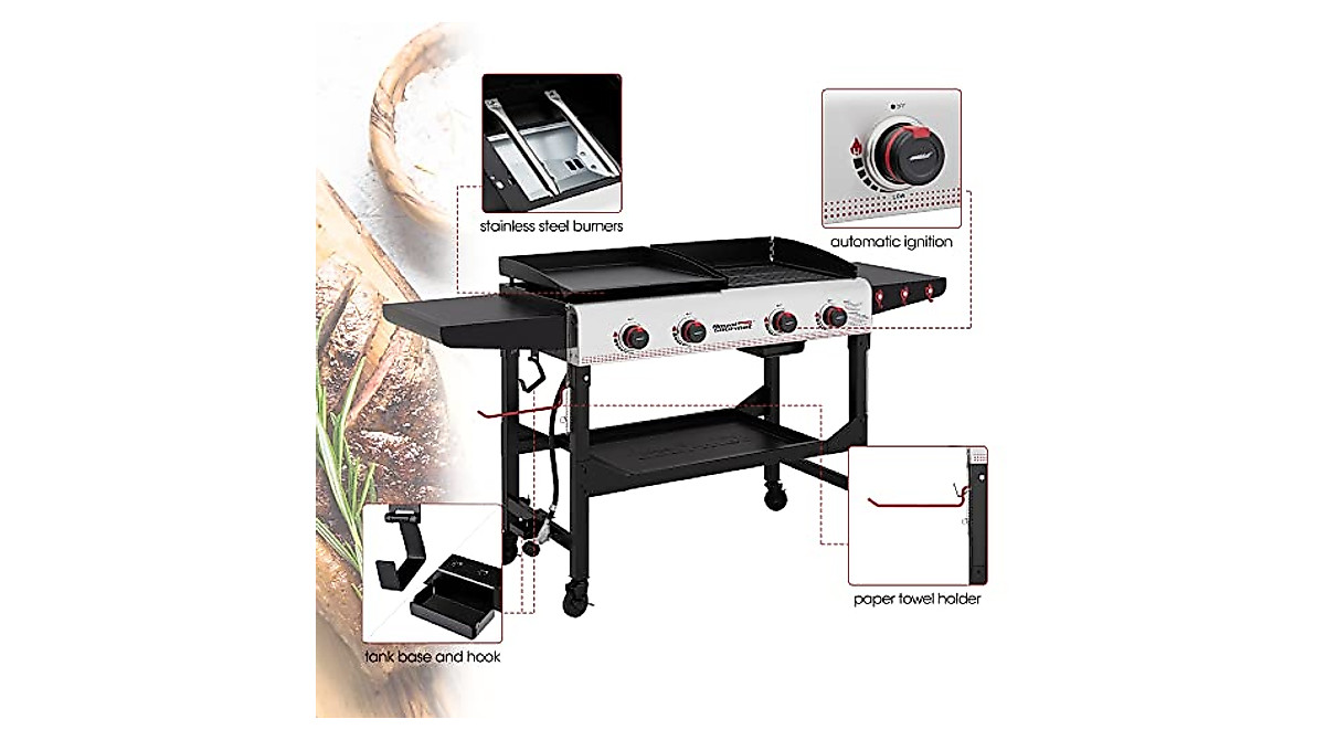Royal Gourmet GD403 Portable Gas Griddle Combo - 48,000 BTU for Outdoors
