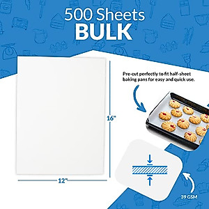 Reli. 500 Pcs Parchment Paper Sheets, Bulk | 12x16 in. | White Parchment Sheets/Baking Sheet Paper | Non-Stick, Pre-Cut Pan Liners | Parchment Paper Sheets for Baking, Air Fryer, Grilling