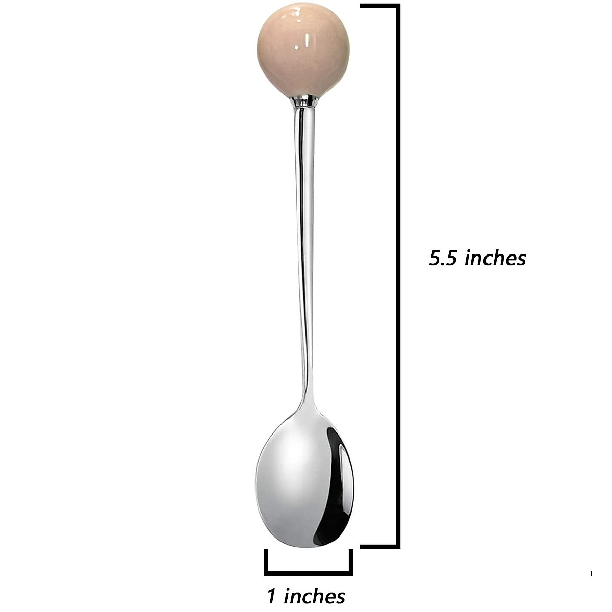 Ouliget Stainless Steel Tea Spoons, Mini Coffee Spoons, Dessert Spoons,Korean Small Spoons with Ceramic Ball, Spoons 4 Pieces 5.5 Inches 4 colors.