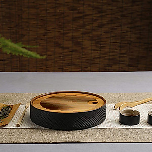 DOITOOL 2 Tier Tray 1pc Round Tea Tray Utensil Tray Chinese Gongfu Tea Tray Tea Tray with Drainage Water Storage Tea Tray Wood Drain Coffee Table Tray Wooden Porcelain China