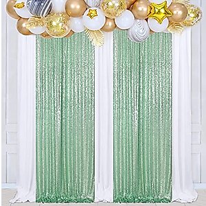 Green Sequin Backdrop Curtain, 2 Panels Mint Green Sequin Backdrop, 2FTx8FT Sequin Curtains for Party Wedding Sequence Backdrop