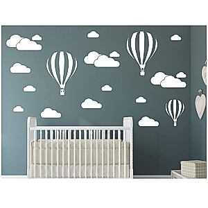 DXLING White Clouds & Hot Air Balloons Nursery Kids Childs Room Vinyl Wall Art Sticker Baby Wall Decals Removable Waterproof Wallpaper D952 (White)