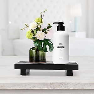 Small Bathroom Counter Organizer Tray Decorative Wood Display Pedestal Stand Kitchen Counter Soap Tray Wooden Risers for Bathroom Sink Accessories Vanity Black Bathroom Decor Dish Soap Holder