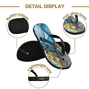 Poeticcity Mixed Blue, Grey, Golden Alcohol Ink Abstract Marble Texture Beach Flip Flops, Casual Comfort Thong Sandals for Indoor Outdoor, Home Slippers Hotel Spa Bedroom Travel for Men Women L Size