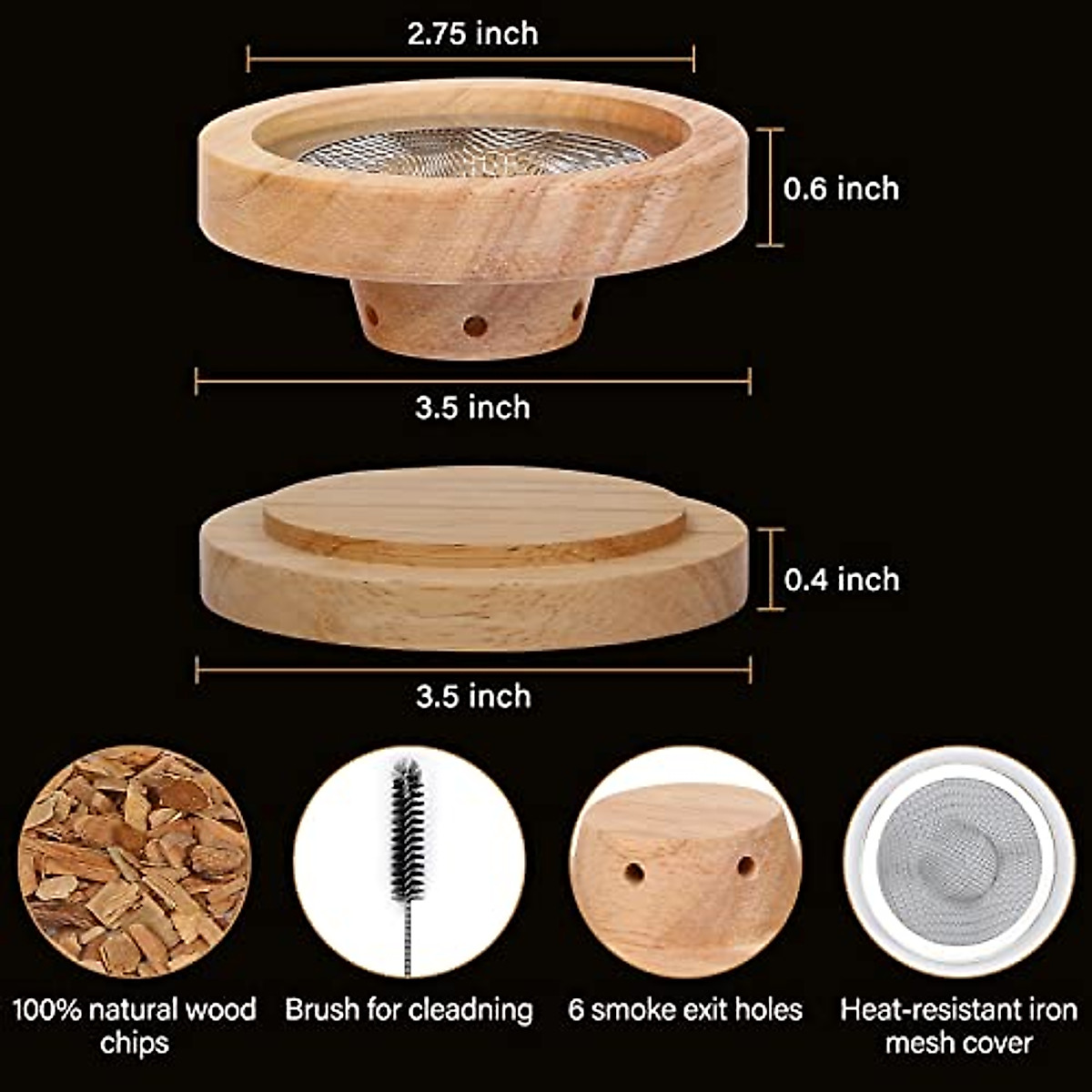 TFURLCC Cocktail smoker infuser kit with Four Flavors wood chips for Whiskey, Bourbon, Old Fashioned drink, cheese, meat, fruits and more! Gift for men., LxWxH 6.6*6.2*1.9 inches