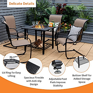 Giantex 4-in-1 Wood Burning Fire Pit, Square Firepit Table with Mesh Cover, Removable Lid, Cooking Grate, Log Grate and Fire Poker, Outdoor Fire Table for Garden Poolside Balcony