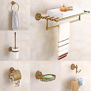 7X Vintage Copper Wall Mounted Towel Rack Kit Bathroom Hardware Complete Toilet Paper Brush Holder Ring Soap Towel Rack for Bathroom, Toilet