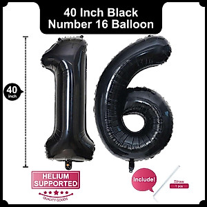 40 Inch Black 16 Number Balloon 61 Large Size Jumbo Digit Mylar Foil Helium Black Balloons for 16th 61st Birthday Party Celebration Decorations Graduations Anniversary Supplies
