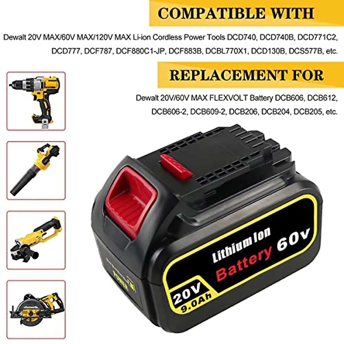 Devrig Replacement for Dewalt 9.0Ah Flexvolt 20V/60V Battery Compatible with Dewalt 20/60 Volt Max Battery DCB606 DCB609 DCB612 DCB204 DCB206