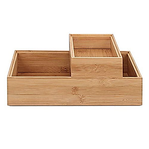 Navaris Bamboo Storage Boxes - Set of 2 Wood Stackable Box Organizers for Bedroom, Kitchen, Bathroom, Living Room, Makeup, Jewelry, Accessories