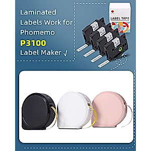 Phomemo P3100 Laminated Label Tape- Phomemo Compatible Label Tape Replacement for Brother Ptouch Label Maker Tape for PT-D210 PT-H100 D600, 4pcs Black on White Label Tape 12mm (1/2 Inch) x 8m