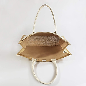 TBF Jute Burlap Tote Bags w/Canvas Front Pocket Easy-to-Decorate Vintage Totes for Rustic Chic Weddings, Shopping, Travel, Arts & Crafts Bags (Pack of 6)