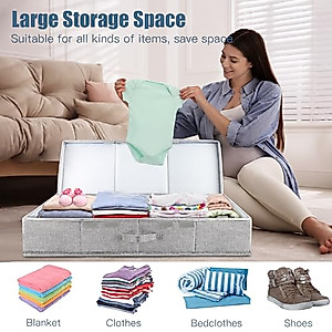 Supowin Underbed Storage Containers 3 Pack, Large Under Bed Storage Bins with Lids, Foldable Sturdy Under the Bed Storage Drawer for Organizing Clothes, Shoes, Blankets, Pillows-Grey