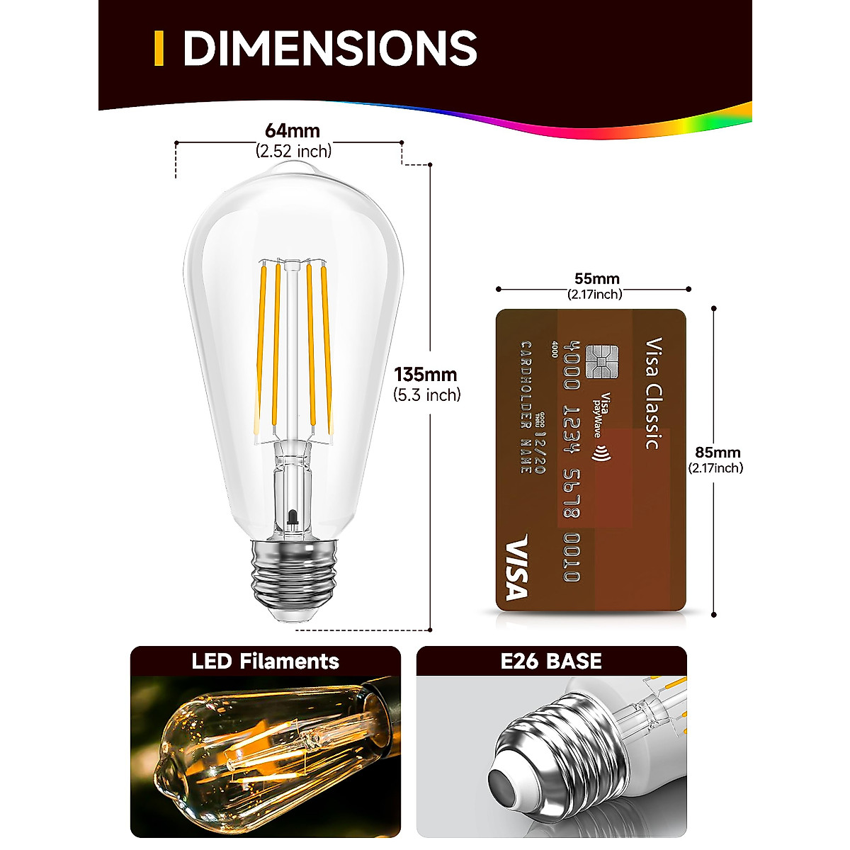 UNILAMP Dusk to Dawn Light Bulbs, Outdoor Light Bulbs, ST64 6W Equivalent 60W, 2700K Soft White, 600LM LED Outdoor Lighting, E26 Base, Photocell Sensor, Auto On/Off Bulb for Porch Patio Garage, 4 Pack