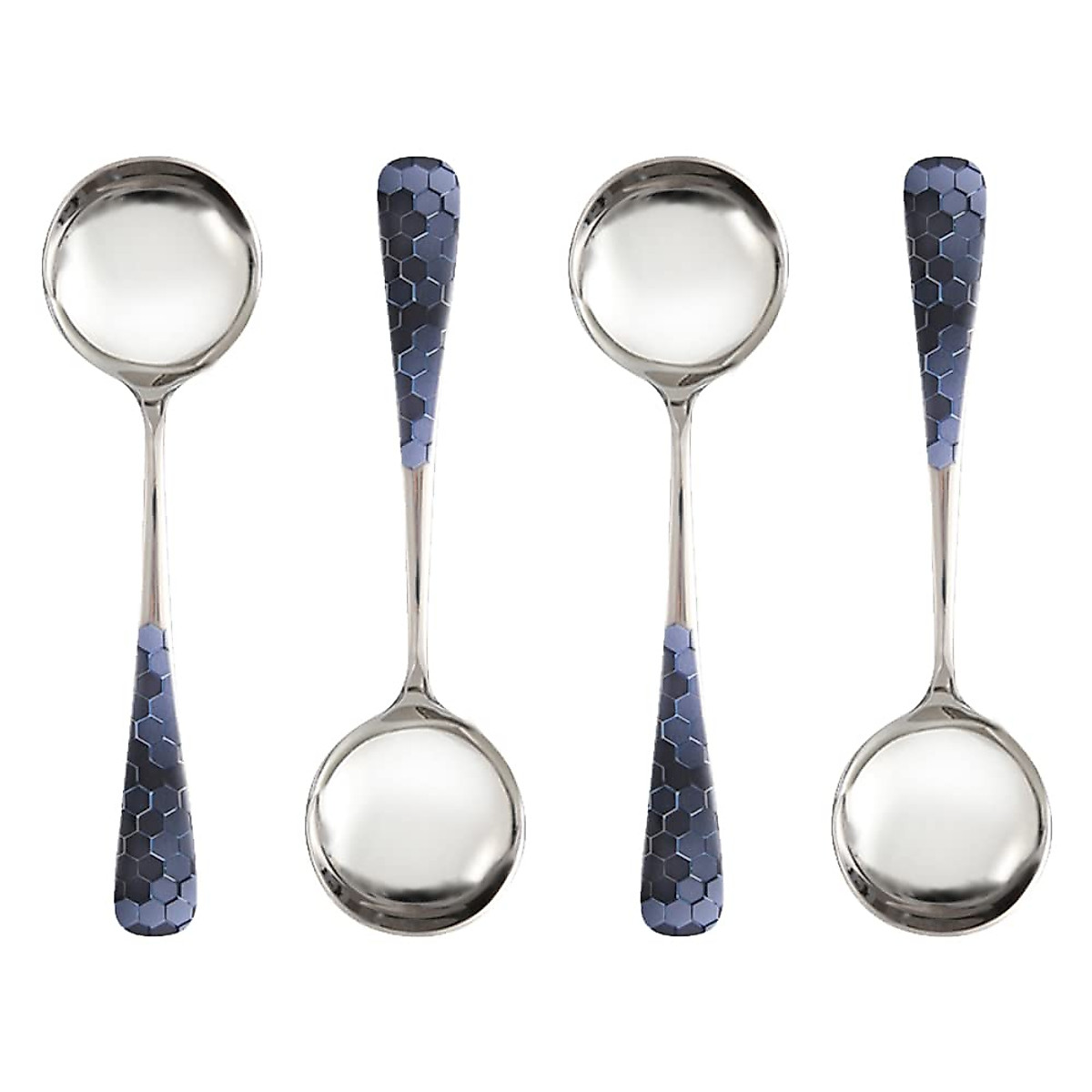 Stainless Steel Coffee Round Spoon,Korean Dessert Spoon,Hexagonal Pattern Mixed Color Tea Spoon for Home, Kitchen or Restaurant, Set of 4 Coffee Spoons, 6 Inches.