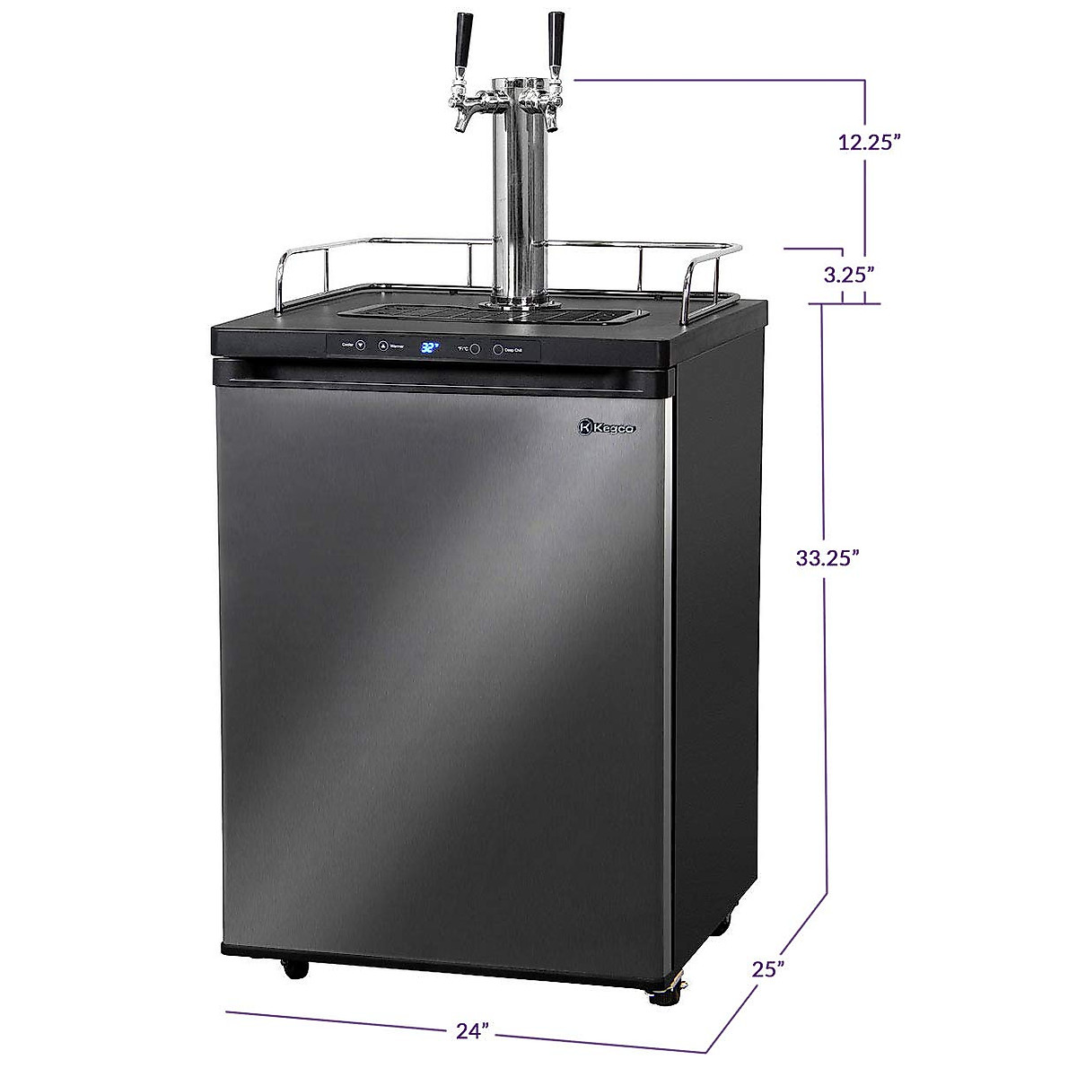 Kegco K309X-2 Keg Dispenser, 2 Faucet, Black Stainless Steel