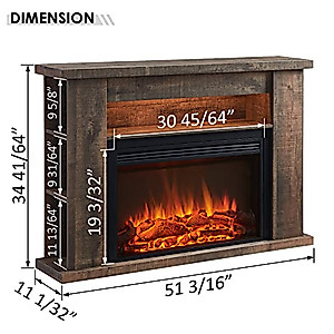 LegendFlame® Barron Electric Fireplace with 51" Storage Shelf Mantel Surround and Jaden 31" Insert, Rustic Dark Oak