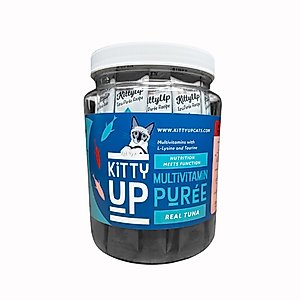 Kitty Up Lickable Cat Treats for Indoor Cats - Multivitamin Puree Treat with Real Tuna, Lysine, Taurine, & Grain Free | 50 Cat Tube Treats