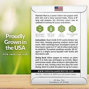 Survival Garden Seeds - Marconi Red Pepper Seed for Planting - Packet with Instructions to Plant and Grow Long Sweet Italian Peppers in Your Home Vegetable Garden - Non-GMO Heirloom Variety