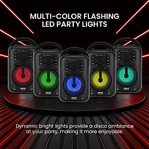 Pyle 4” Wireless BT Streaming Speaker - Portable Audio Speaker, with Two Microphones and Stand to Put Mobile Phone, 5.0 Bluetooth, Big Bass & Clear Sound, MP3, Classic Karaoke SystemP