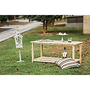 LOKATSE HOME Outdoor Coffee Table Natural Wood Patio Furniture with 2-Shelf Storage Organizer