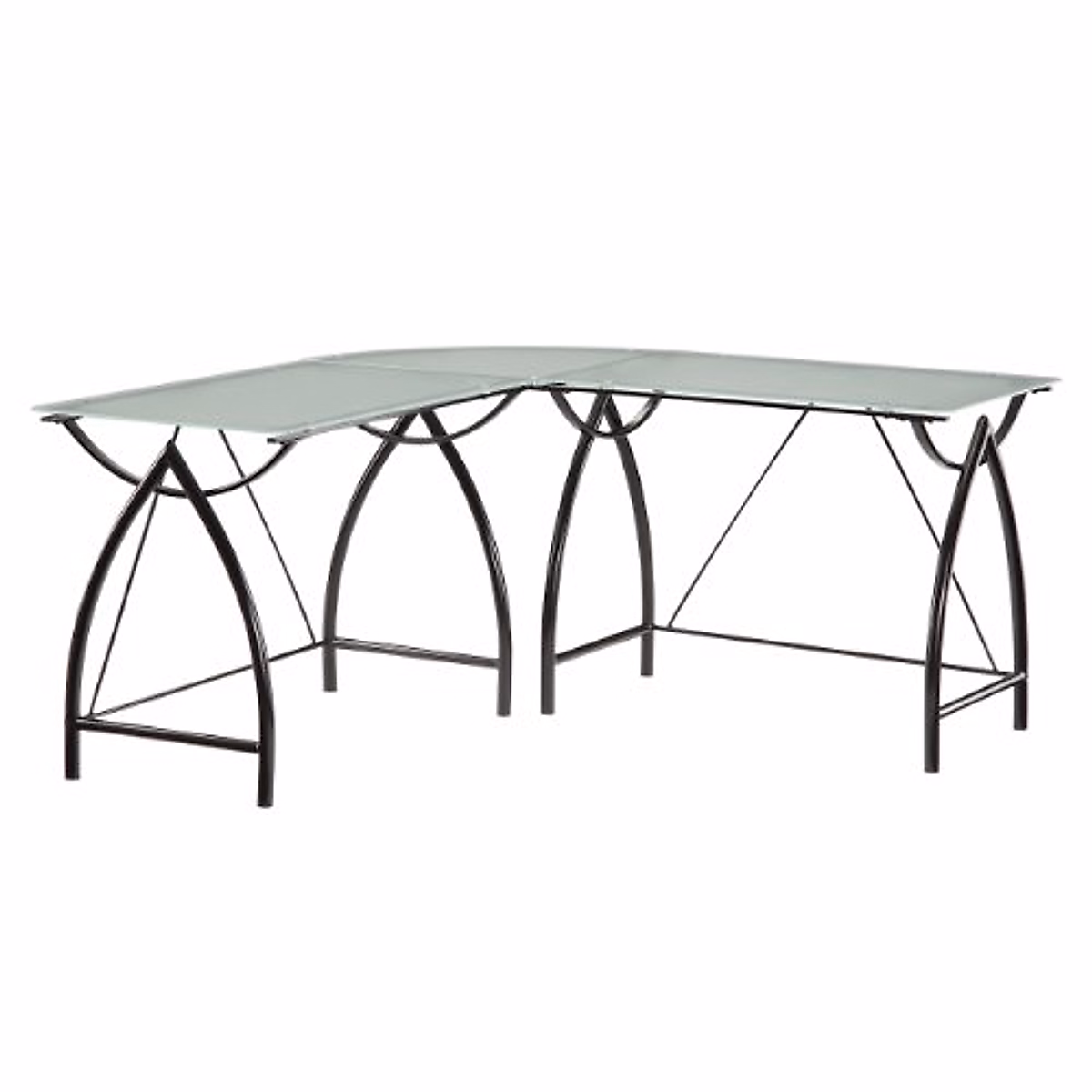 OSP Home Furnishings Newport L-Shaped Computer Desk with Frosted Tempered Glass Top and Black Powder Coated Steel Frame (NWP25L-BK)