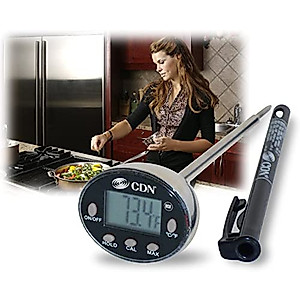 CDN ProAccurate® Waterproof Digital Thermometer with Protective Sheath, Easy to Read Display, 5" Stem with Thin Tip Probe, Black Display (DTQ450X)