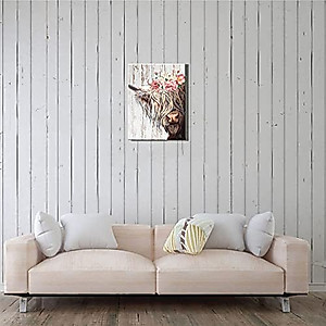 Cute Highland Cow Country Farmhouse Canvas Printing Rustic Bedroom Decor Retro Cow With Garland Wall Art Funny Home Artwork Print Used in Bathroom Office Kitchen Dining Room Decoration Size 12x16 inch