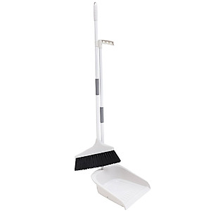 KALLORY Broom and Dustpan Set Dust Pan and Broom Combo for Floor Cleaning Upright Long Handle Broom and Dustpan Set for Sweeping Indoor Outdoor Kitchen Office Lobby Floor White