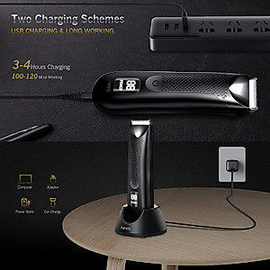 protti Body Trimmer for Men, Electric Groin Hair Trimmer, Waterproof Wet/Dry Clippers, Rechargeable Ball Shavers with Replaceable Ceramic Blade Heads, Recharge Dock, LED Light, 120 Min Battery Life