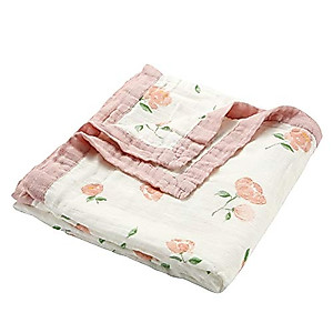 Monfish Muslin Baby Toddler Blanket- Large, Ultra-Soft Pink Rose Blanket for Girls- Baby Everything Blanket-Two Layer Stroller Blanket (Pink Rose)