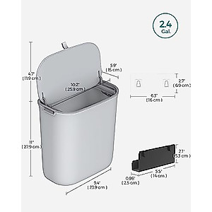 SONGMICS Hanging Trash Can, 2.4-Gallon Kitchen Trash Can with Lid for Food Waste, Wall Mounted Trash Can, Hanging or Sticking on Cupboard Door, for Kitchen Cabinet, Under Sink, Gray ULTB820G9