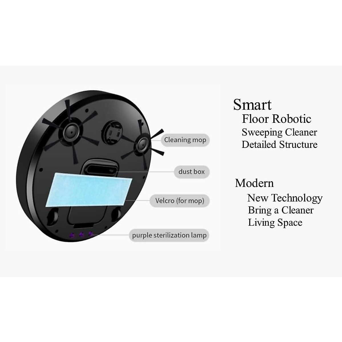 2023 intelligent Robotic vacuum cleaner with its own purple light - kPa suction, robot vacuum cleaner with schedule, 3-in-1 mopping robot vacuum cleaner, suitable for hard floors, pet hair, carpets
