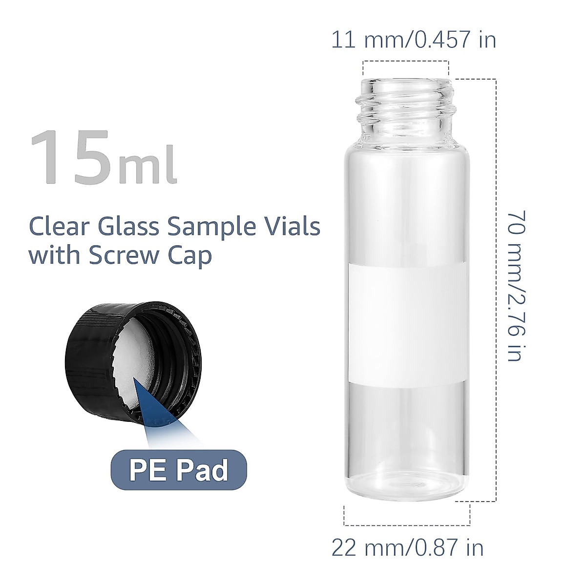 Kesell 15ml Clear Glass Bottle Liquid Sampling Sample Glass Bottles Vials with Writing Patch and Screw Cap, Pack of 8
