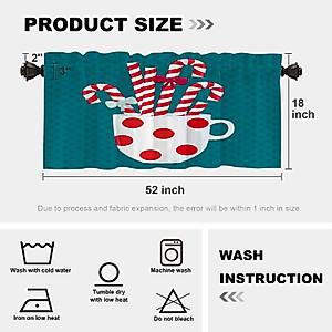 Batmerry White Red Christmas Kitchen Valances Half Window Curtain, White Cup with Red Polka Dot Ornament Candy Cane Kitchen Valances for Windows Valance for Decor Reducing The Light 52x18 Inch