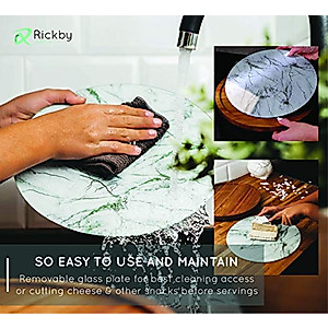 12" Acacia Wood Lazy Susan Turntable for Table Top With Removable Marble Texture Glass Plate for Dining Table Turntable Wooden Lazy Susan for Countertop