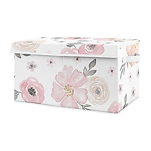 Sweet Jojo Designs Pink and Grey Rose Flower Girl Baby Nursery or Kids Room Small Fabric Toy Bin Storage Box Chest for Watercolor Floral Collection