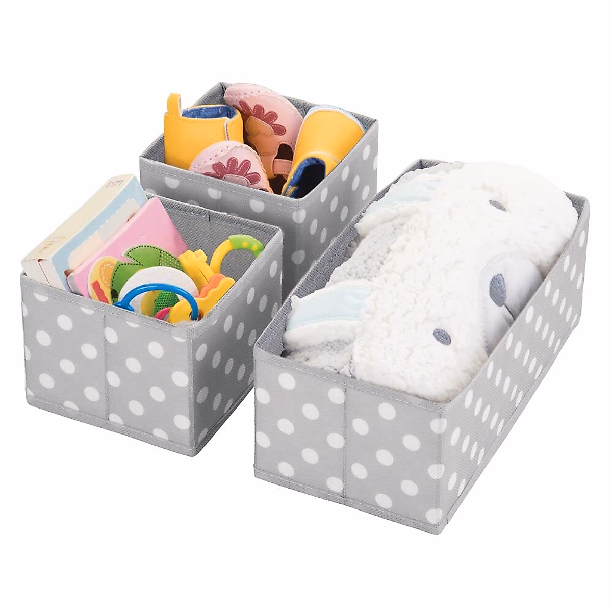 mDesign Fabric 3-Piece Divider Drawer Organizer Bin, Nursery Dresser, Closet, Changing Table Organization, Hold Clothes, Toys, Diaper, Bib, Blanket, Lido Collection, 2 Pack, Gray/White Polka Dot
