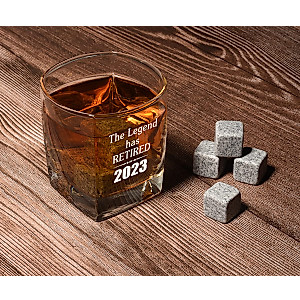 2023 Retirement Gifts for Men, Funny 2023 The Legend Has Retired Whiskey Glass and Stone Gift Set, Happy Retirement Gifts for Office Coworkers, Boss, Husband, Dad, Brother, Friends 12OZ