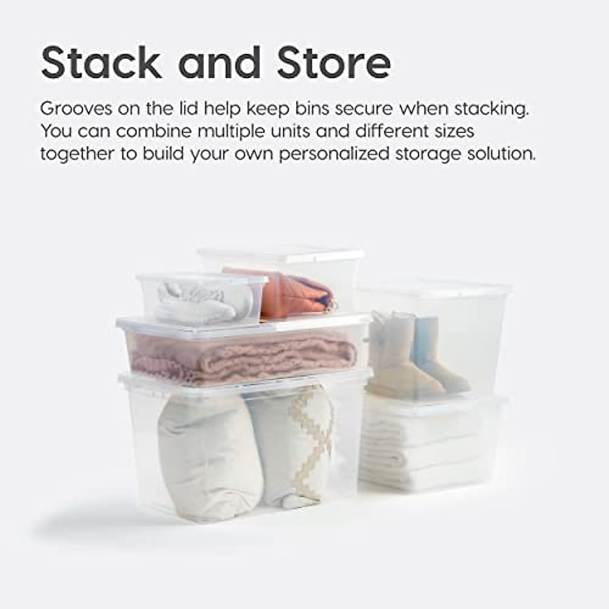 IRIS USA 36 Quart Plastic Storage Bin Tote Organizing Container with Latching Lid, Stackable and Nestable, Clear, 4 Pack