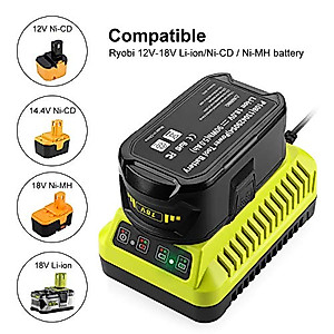 Energup Replacement Ryobi P117 Dual Chemistry Charger Li-ion & Ni-cad Ni-Mh Battery Charger 12V 18V MAX for Ryobi One+ Plus Battery P100 P102 P103 P105 P107 P108 1400670 P117 P118 Ryobi Charger