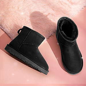 DREAM PAIRS Girls Boys Boots Kids Winter Ankle Faux Fur Lined Snow Shoes FuzzyClassic Kid's Low Boot for Toddler/Little Kid/Big Kid,Size 10 Toddler,All Black,KSB214-1