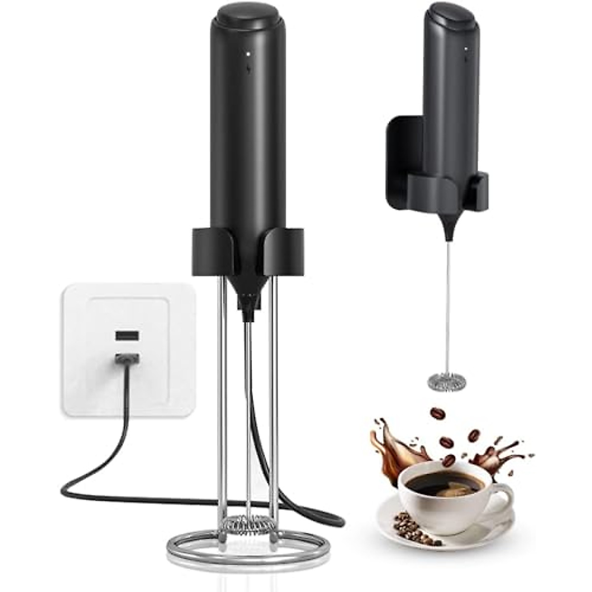 Battery Milk Frother Handheld - Portable Drink Mixer (Red)